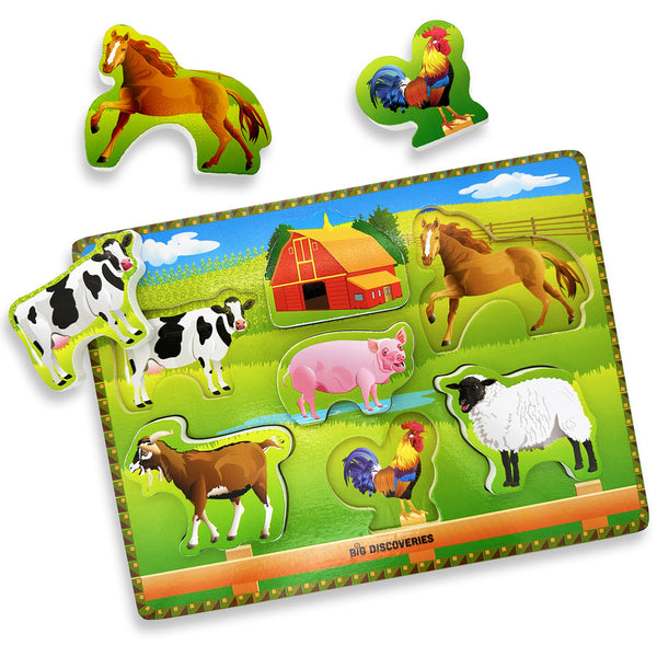 Big Discoveries Wooden Puzzle - Farm Animals Puzzle for Toddlers Ages 2+